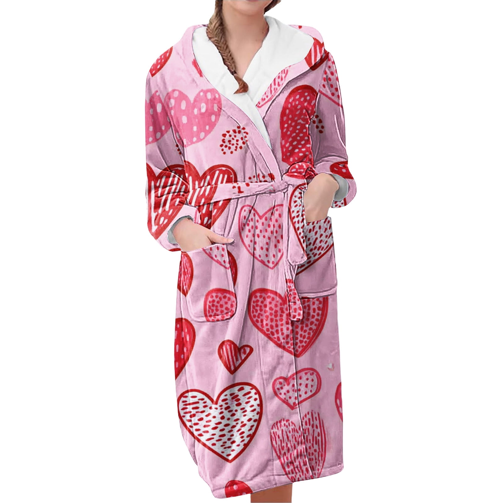 FEIJIBA Hooded Plush Fleece Bathrobe Women's Robe Long Warm Loungewear ...