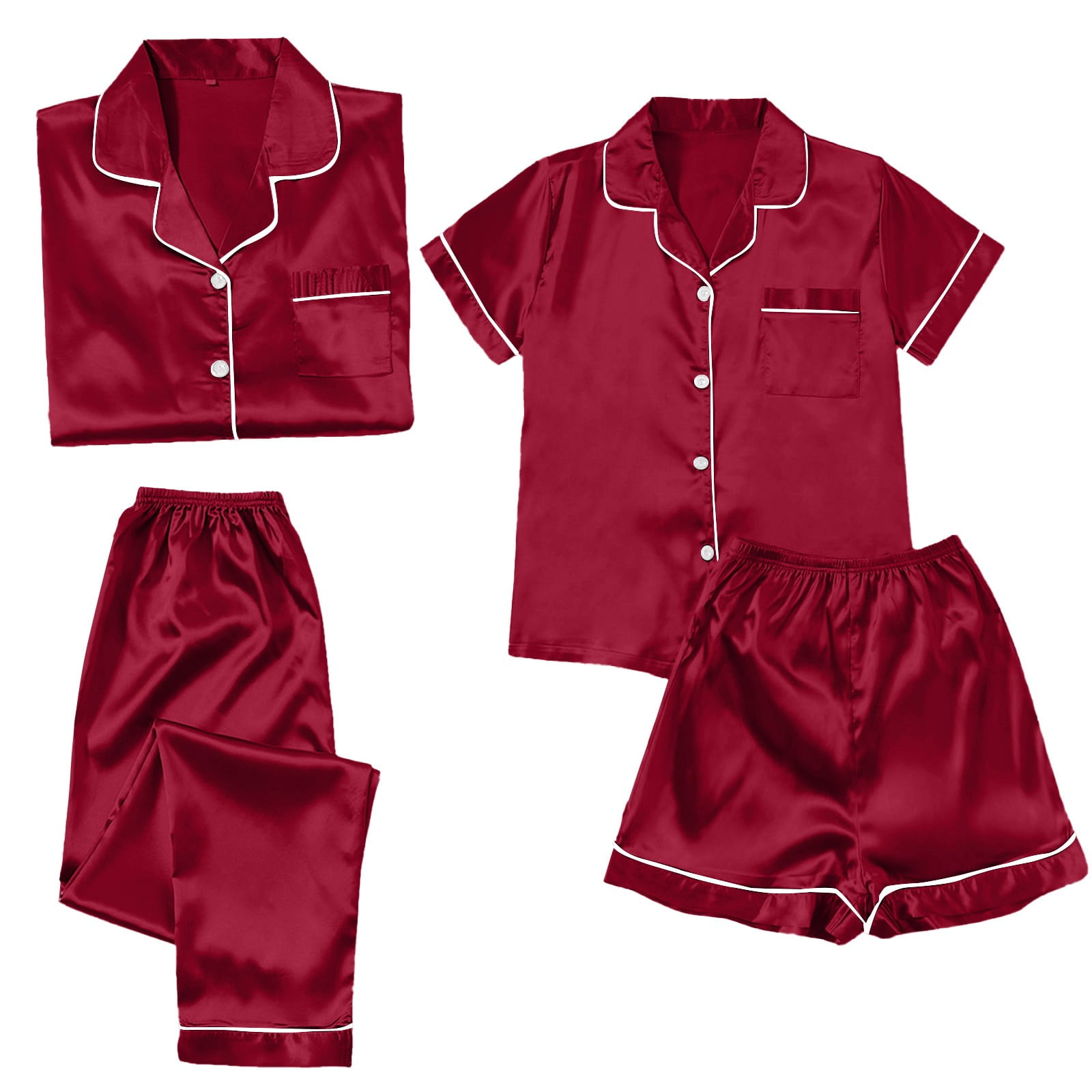 FEIJIBA Silk Pajamas for Women Satin Pyjamas Women's Short 4 Piece ...