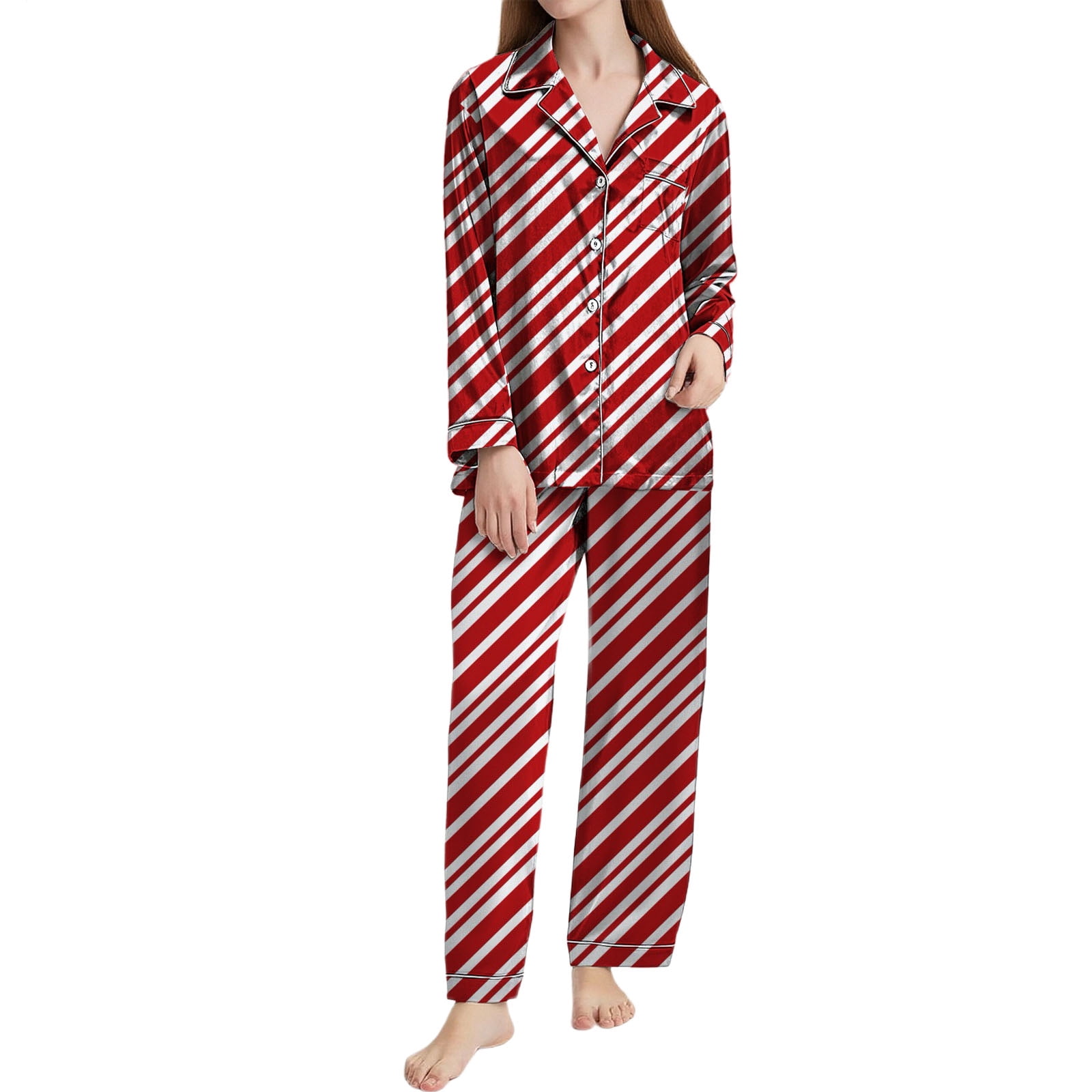 FEIJIBA Womens Pajama Sets Satin Christmas Pajamas Set For Women Winter ...