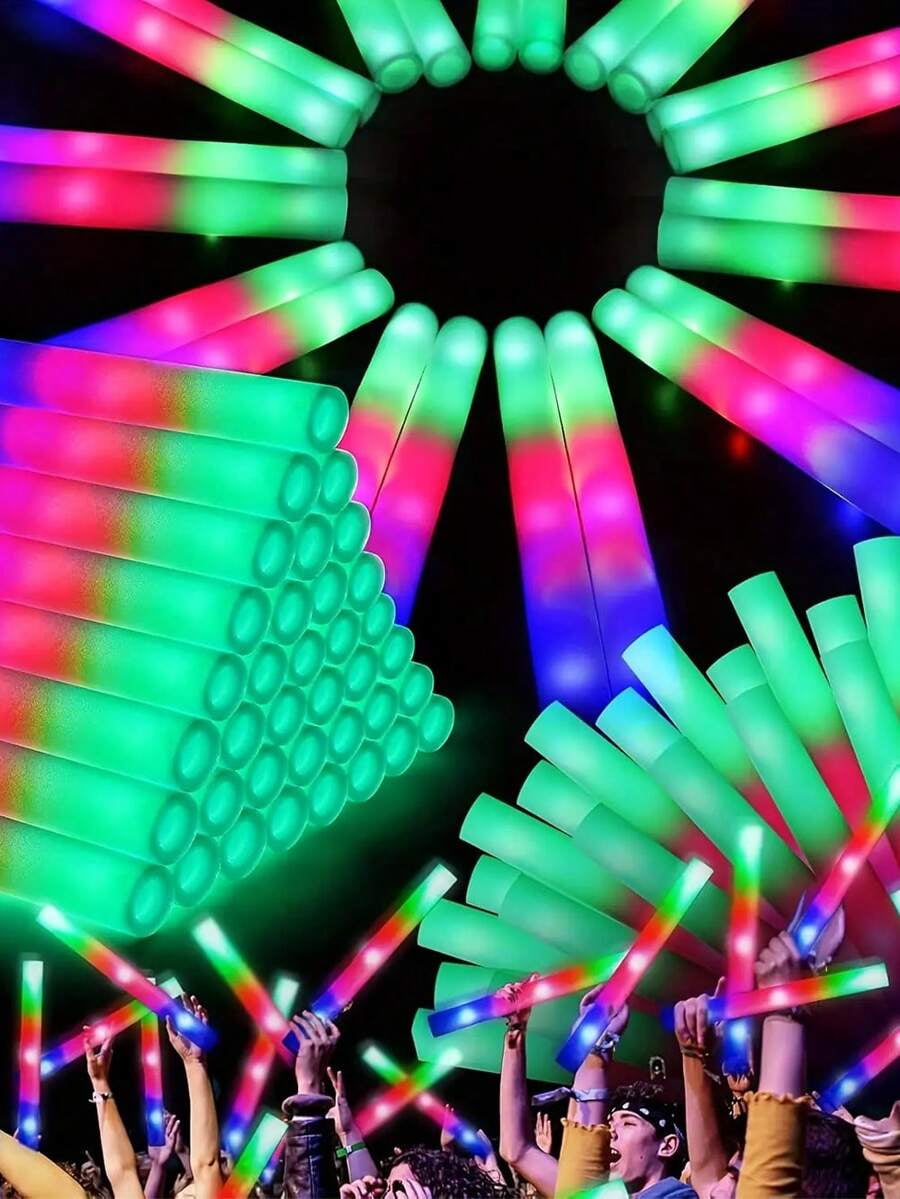 FEINYTAA Glow Sticks Bulk, 101 Pack LED Light Up Foam Sticks 3 Modes ...