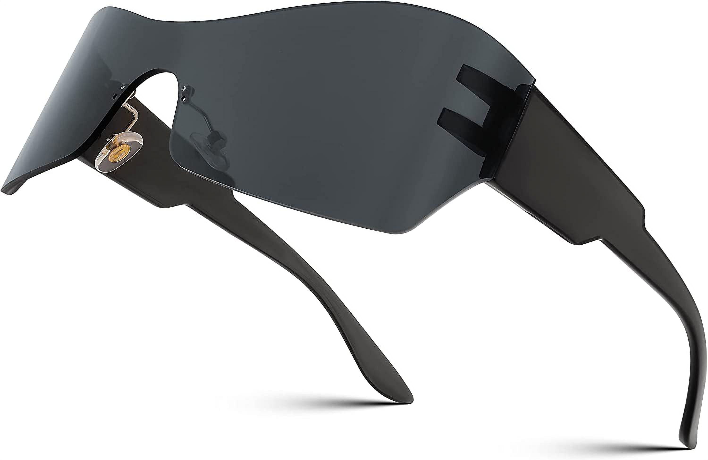 FEISEDY Fashion Rimless Futuristic Wrap Around Sunglasses Women Men Cyberpunk Visor Sunglasses ...