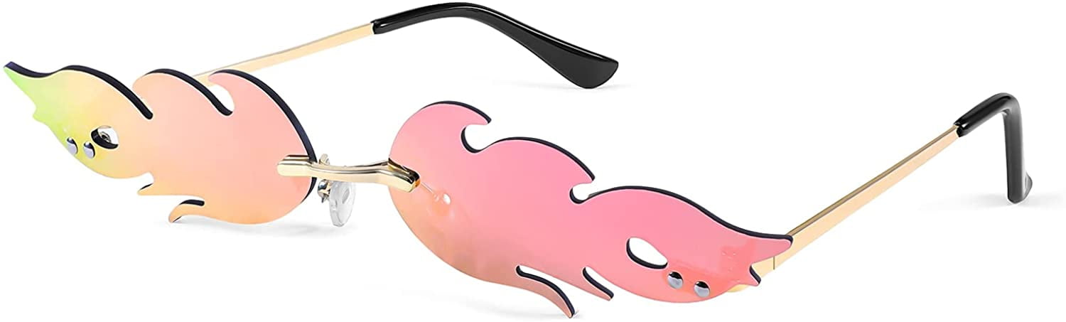 FEISEDY Fire Flame Sunglasses for Women Mirror Rimless Fire Shaped ...