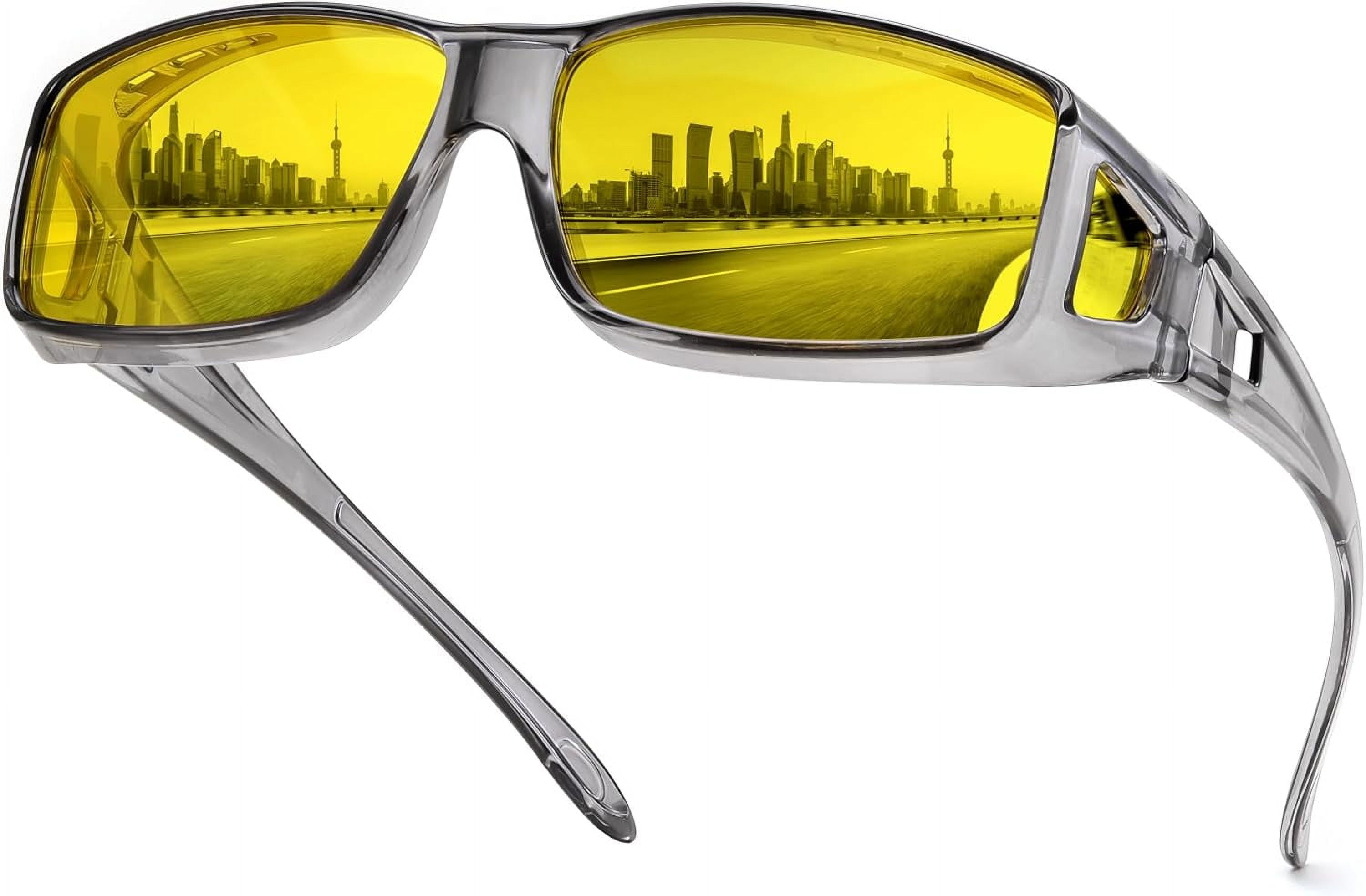FEISEDY Men Women Night Driving Glasses Fit over Glasses Anti-Glare Polarized Wrap Yellow ...