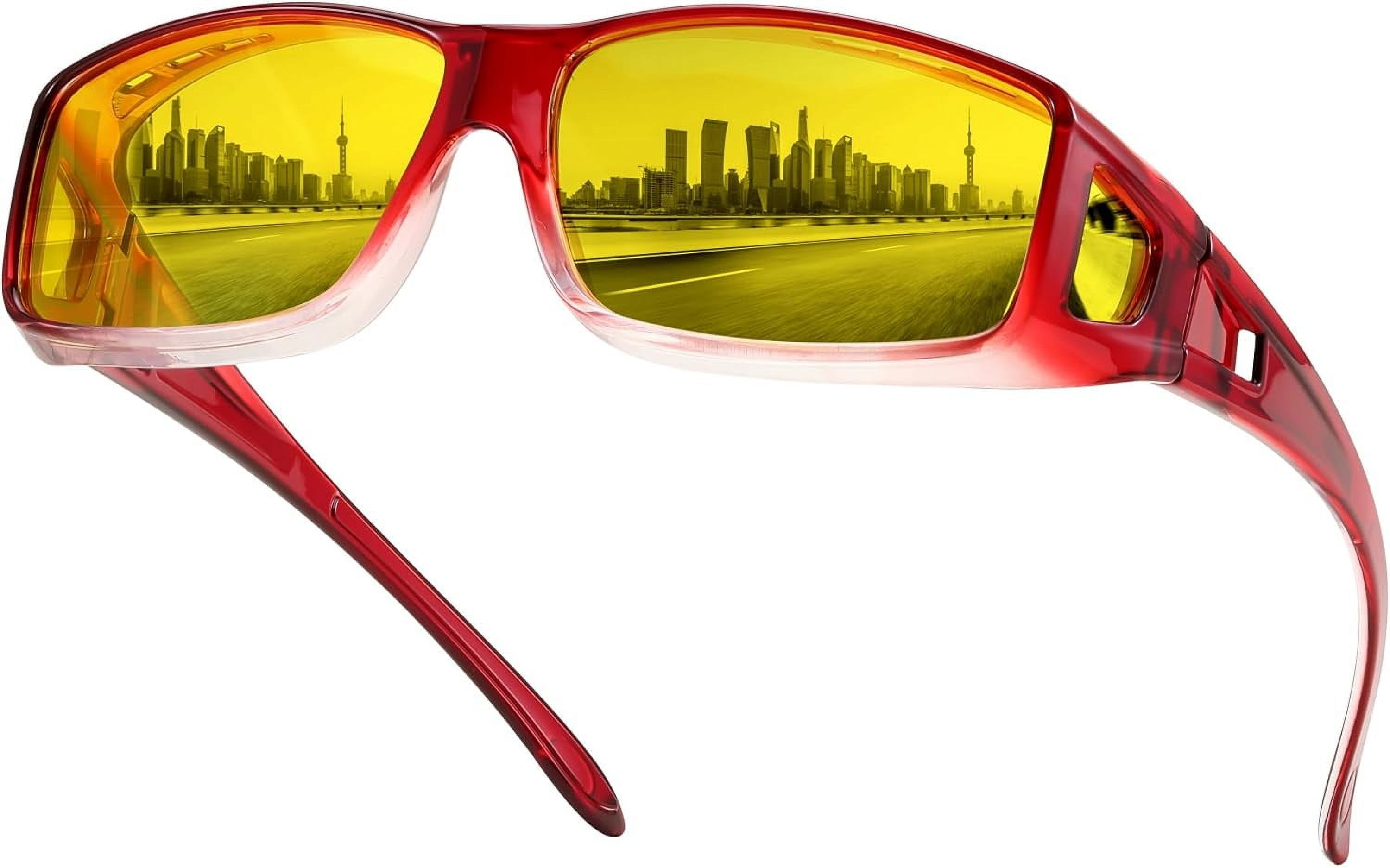 FEISEDY Men Women Night Driving Glasses Fit over Glasses Anti-Glare ...