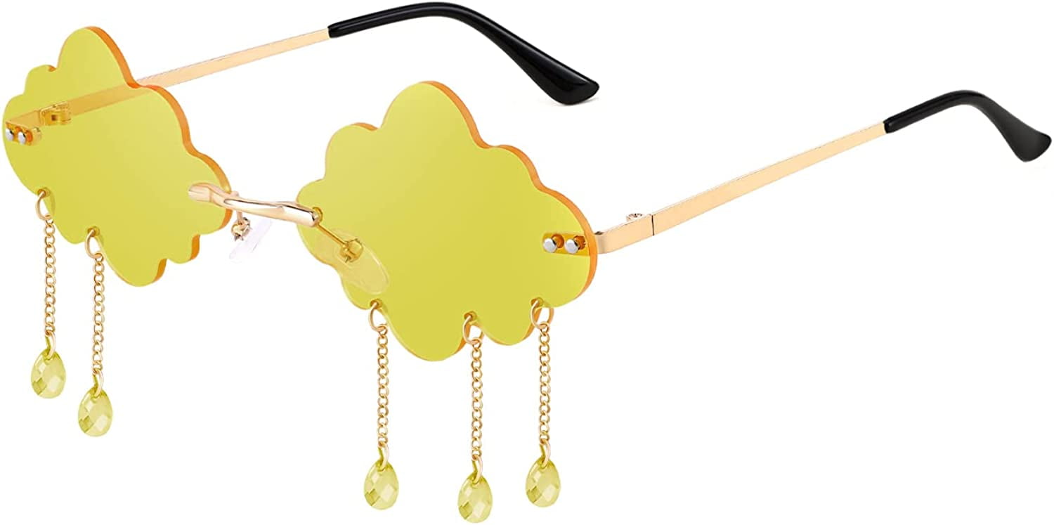 FEISEDY Retro Dripping Cloud Shaped Tassel Sunglasses Rimless Women ...