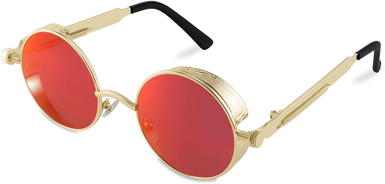 FEISEDY Retro Gothic Steampunk Sunglasses Round Metal Frame Punk Circle Inspired Shade Men B1857 ...