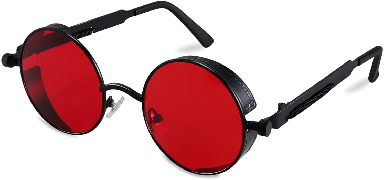 FEISEDY Retro Gothic Steampunk Sunglasses Round Metal Frame Punk Circle Inspired Shade Men B1857 ...