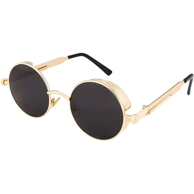 Feisedy Retro Gothic Steampunk Sunglasses Round Metal Frame Punk Circle