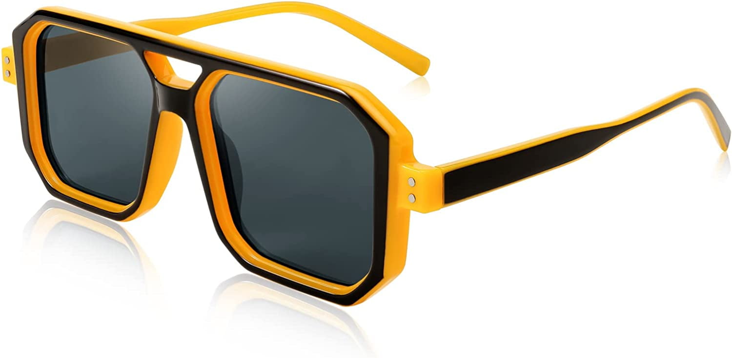 FEISEDY Square Aviator Sunglasses Men Women Retro Trendy 70s Aviator ...