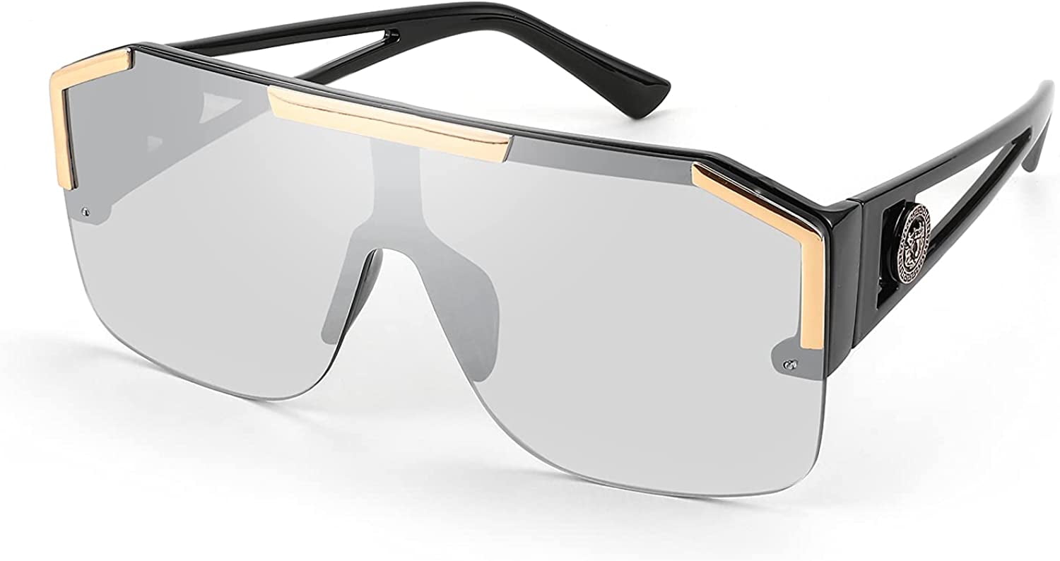 FEISEDY Square Flat Top Shield Sunglasses One Piece Frameless Stylish ...