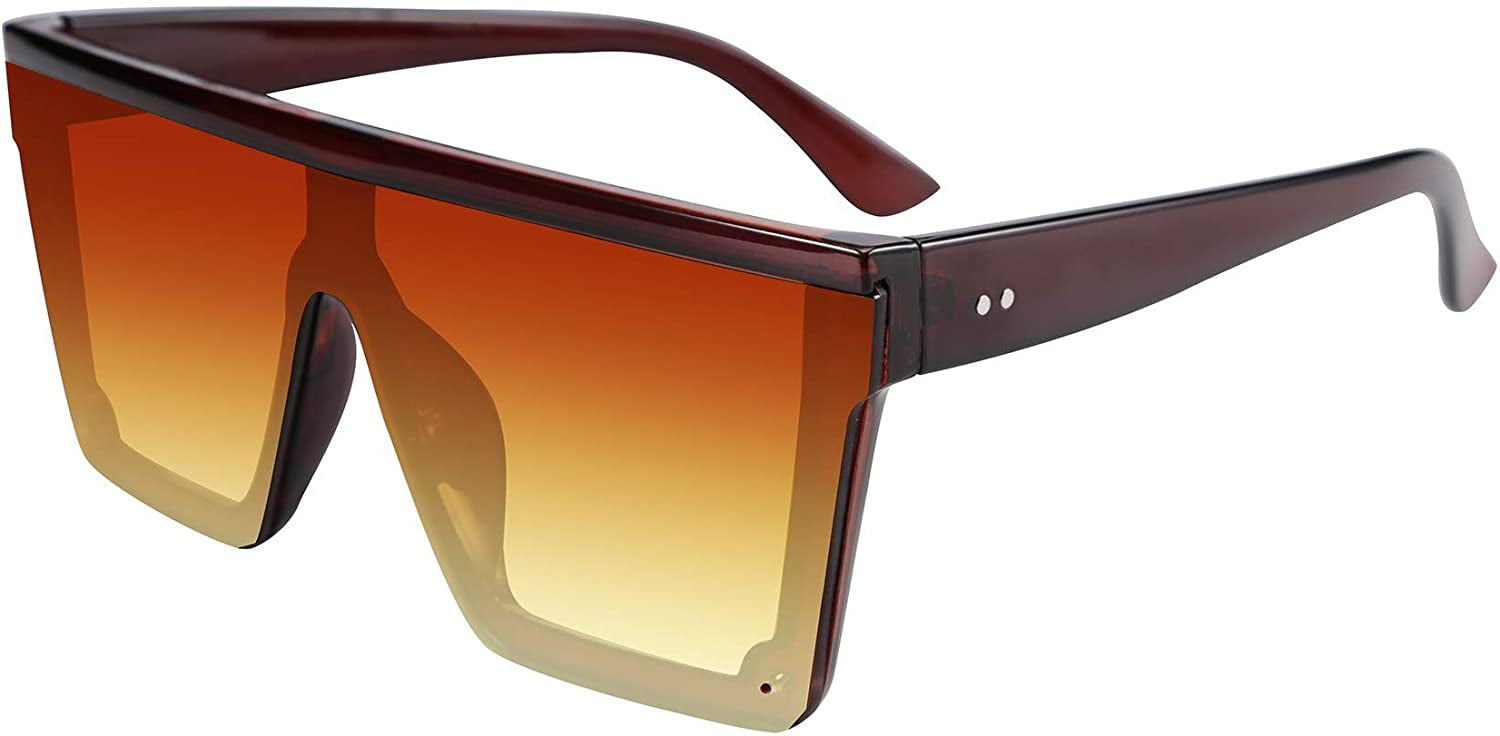 FEISEDY Women Men Flat Top Shield Sunglasses Oversized Square Rimless ...