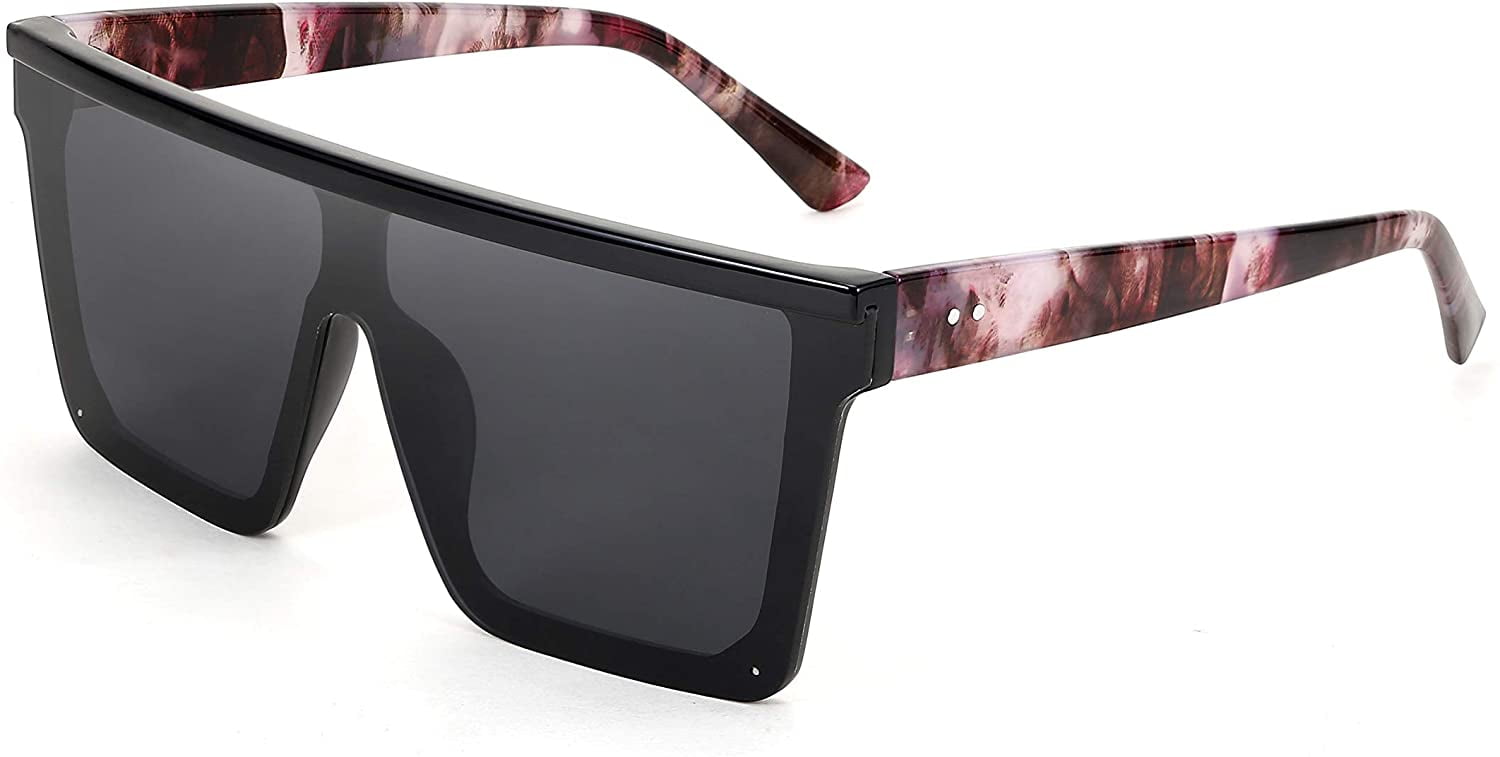 FEISEDY Women Men Flat Top Shield Sunglasses Oversized Square Rimless ...