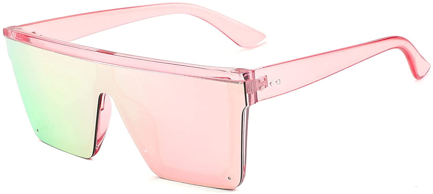FEISEDY Women Men Flat Top Shield Sunglasses Oversized Square Rimless ...