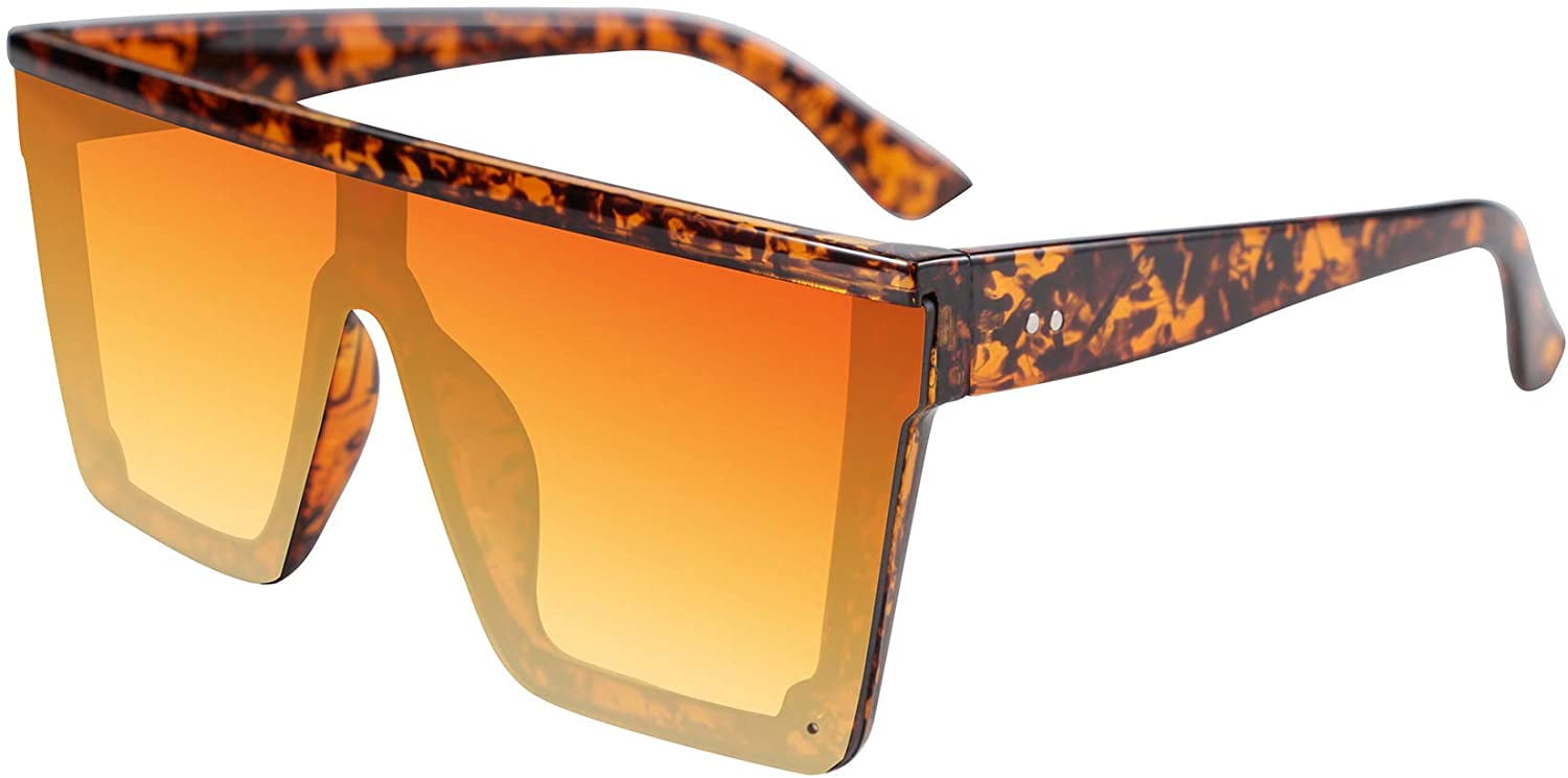 FEISEDY Women Men Flat Top Shield Sunglasses Oversized Square Rimless ...