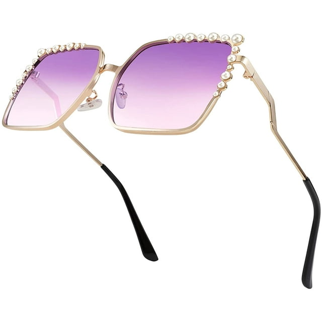 Feisedy Women Oversized Square Sunglasses Pearl Design Ladies 2021 New