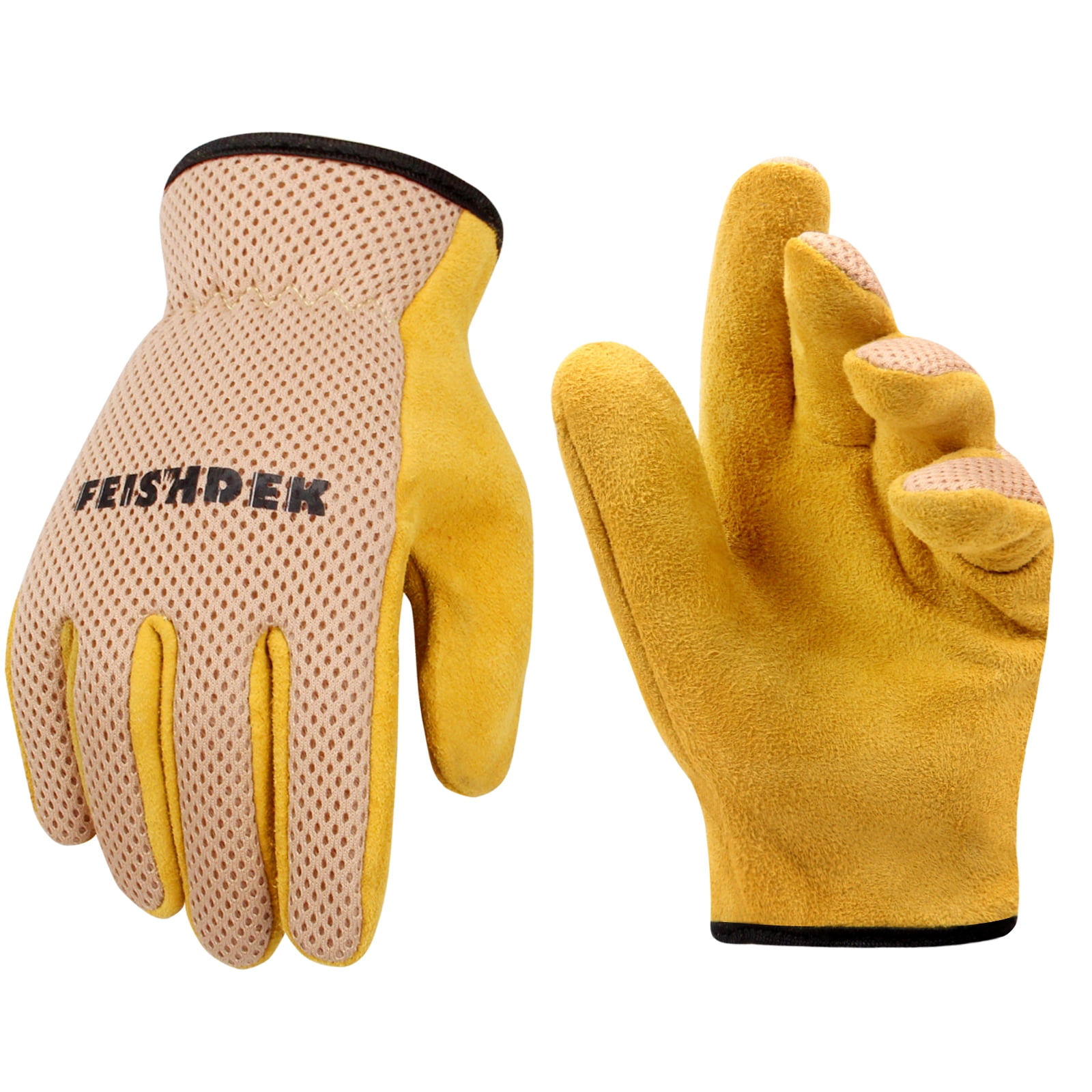 FEISHDEK Kids Leather Gardening Gloves for Toddlers, Breathable Yard ...