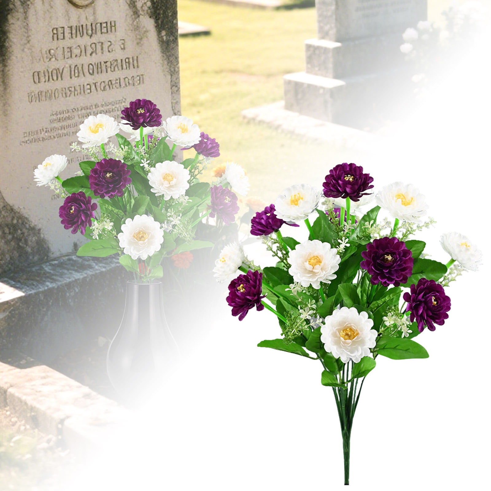FEISHENTT Cemetery Flowers for Grave Vase 17.7" Artificial Rose Lily ...