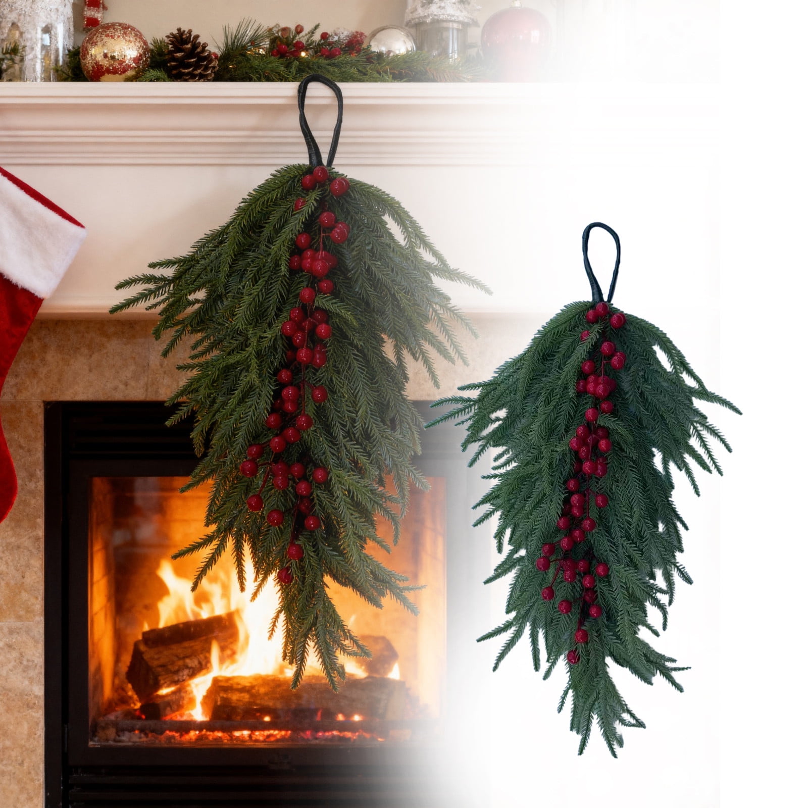 FEISHENTT Christmas Teardrop Swags Artificial Cedar Greenery Teardrop ...