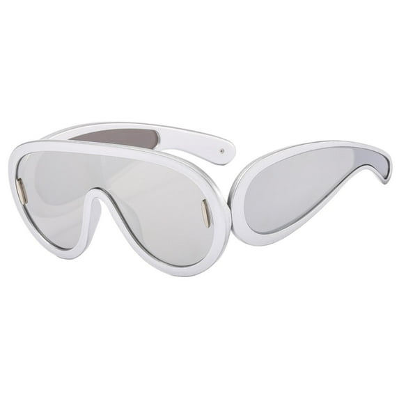 FEISHENTT Fashion Wave Mask Sunglasses for Women Men Oversized Silver ...