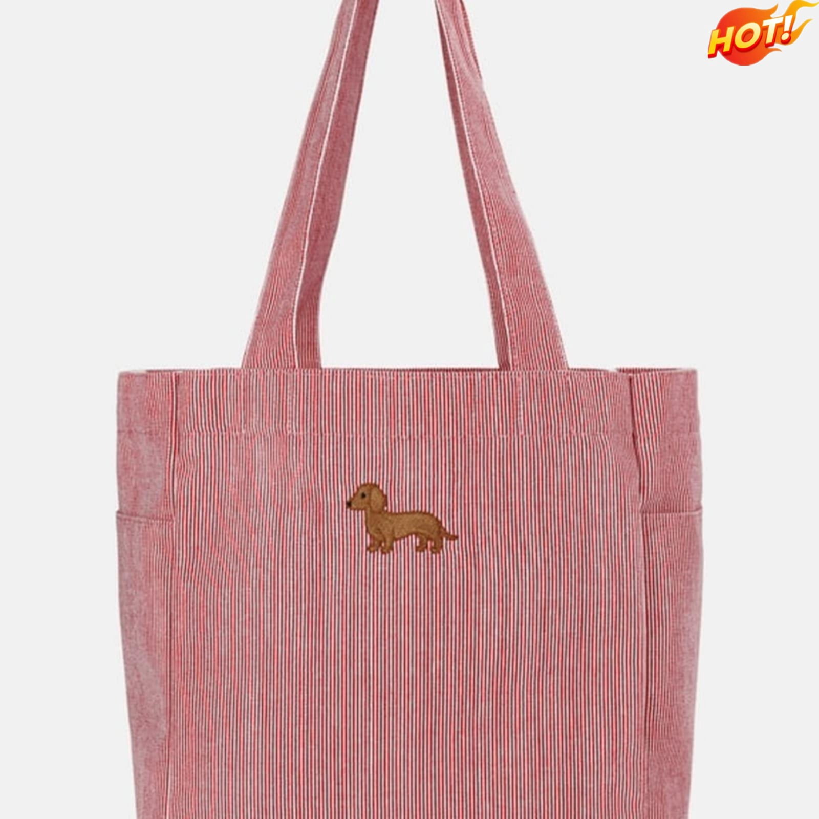 FEISHENTT Women's Canvas Tote Bag, Pink Dachshund Dog Embroidered ...
