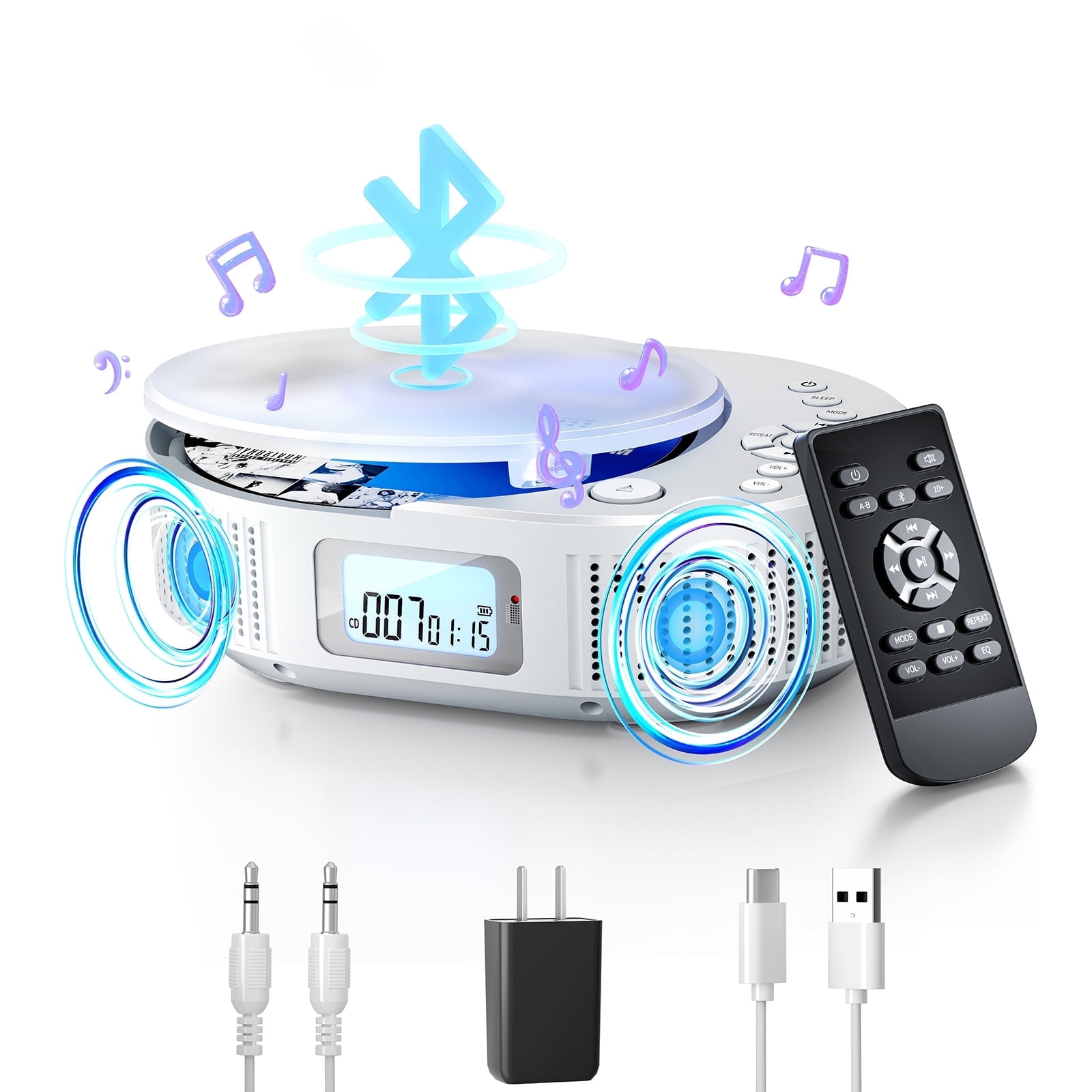 FELEMAN 2 in 1 Portable CD Player & Bluetooth Speaker, Rechargeable CD ...