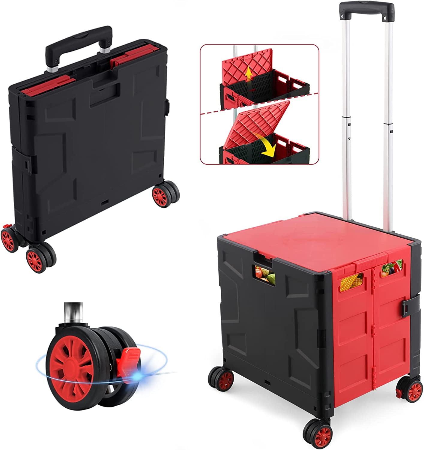 FELICON Folding Utility Cart Portable Rolling Crate Hand Truck Heavy ...