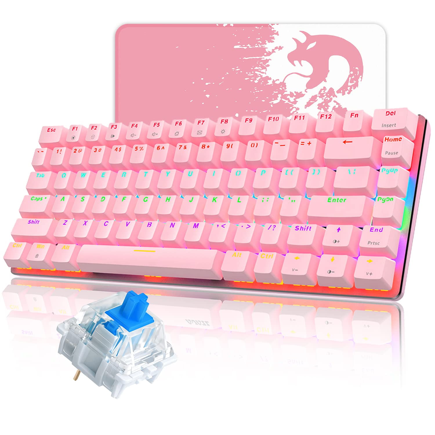 FELICON Wired Mechanical Gaming Keyboard, 82 Keys Compact Rainbow ...