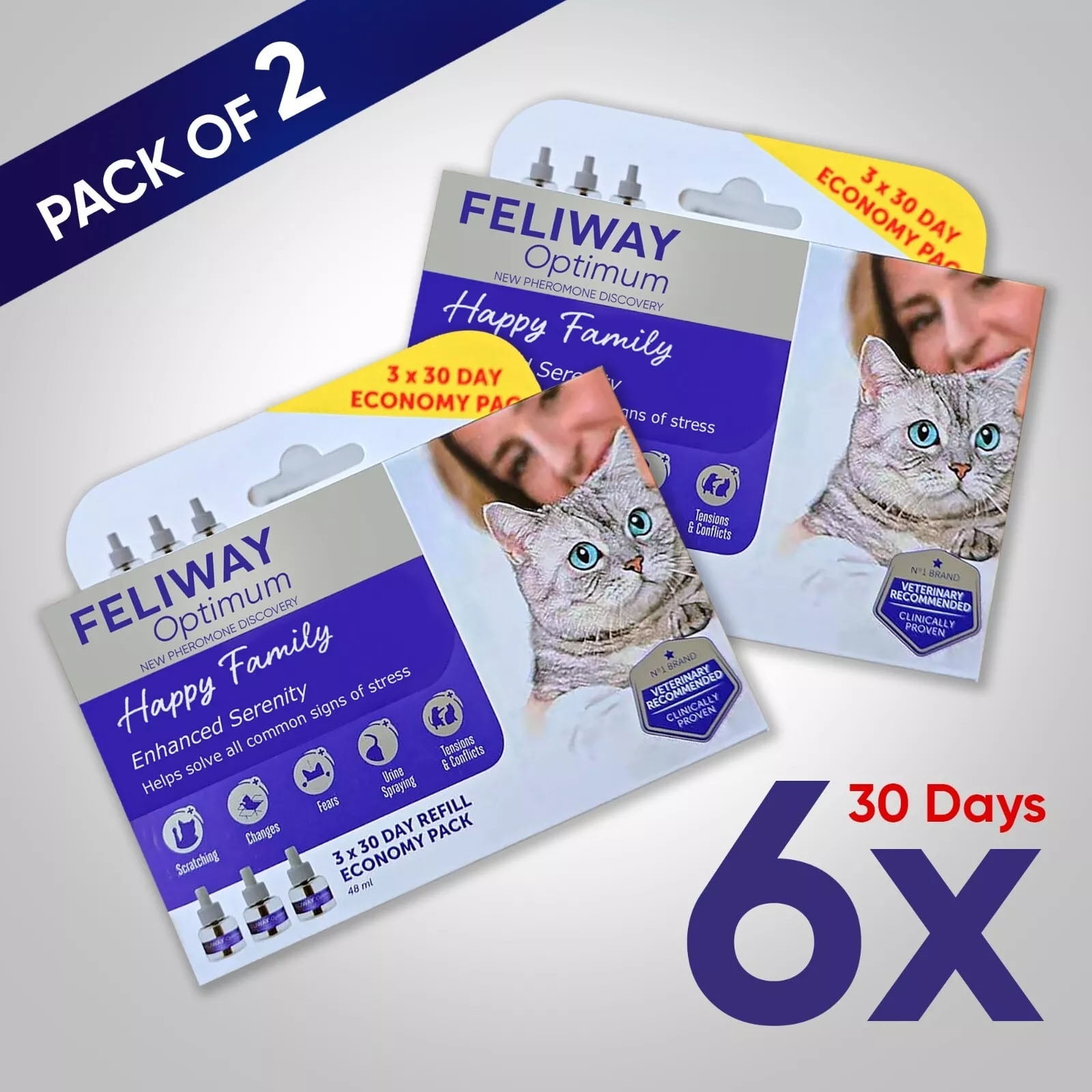 FELIWAY Optimum 3 x 30 Day Refill 48ml Value Pack Happy Cat | Calming ...