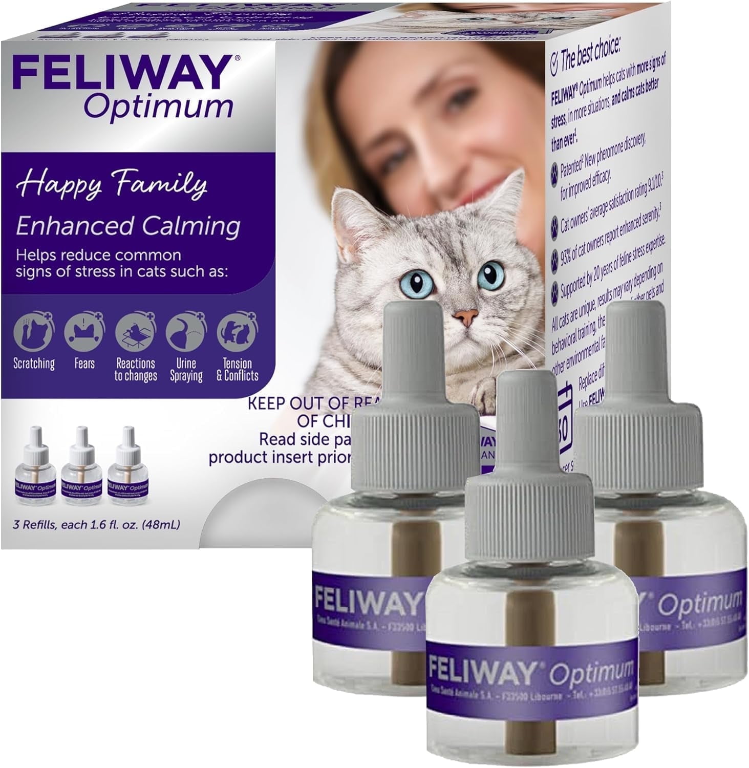 FELIWAY Optimum Cat Calming Diffuser Refill, 30-Day Supply, 3 Pack ...