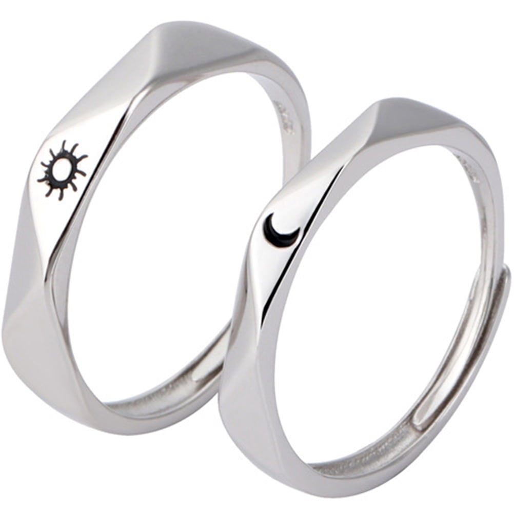 FELTECHELECTR 1 Pair Classic and Moon Matching Rings for Couples ...