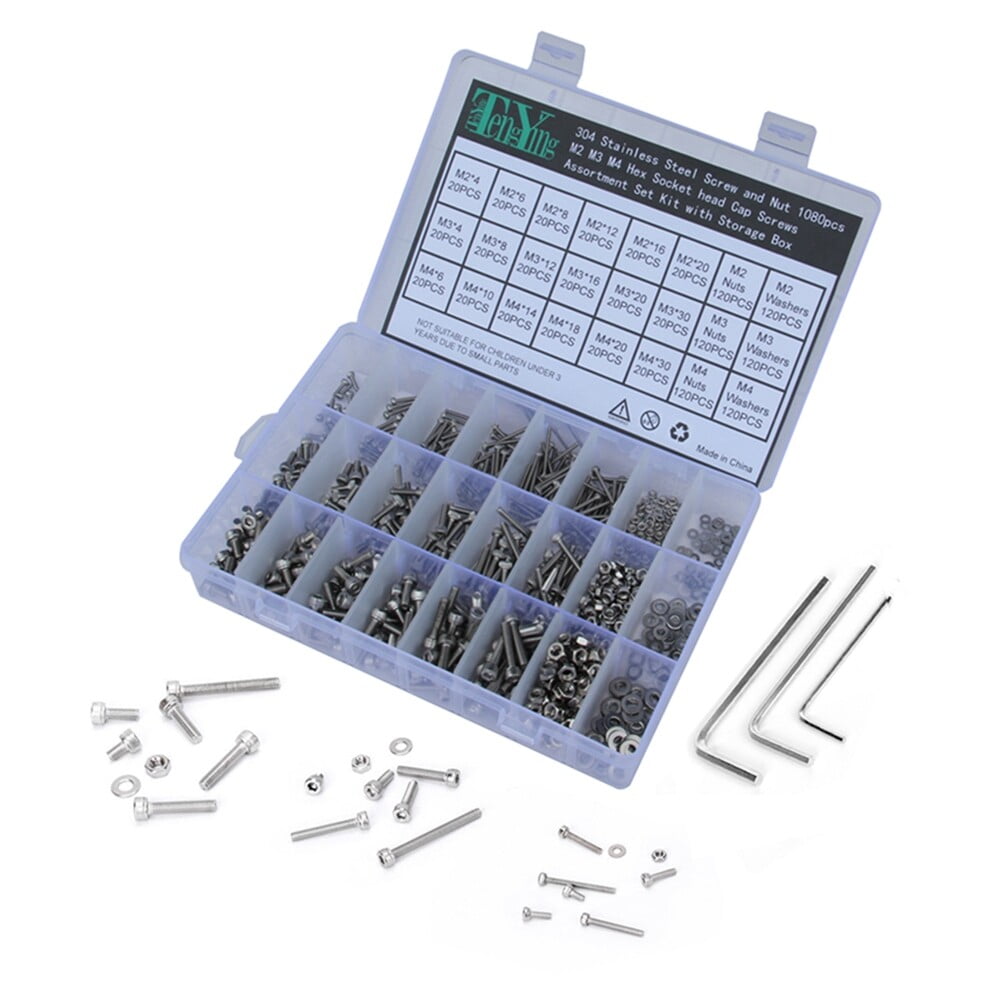 FELTECHELECTR 1080Set Screw Set Silver Hexagonal Stainless Steel Bolts ...