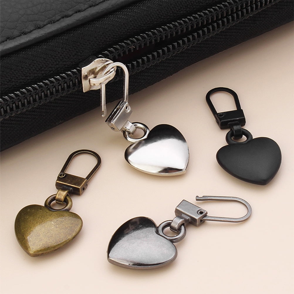 FELTECHELECTR 12Pcs Heart-Shaped Black Zipper Sliders Universal Zipper ...