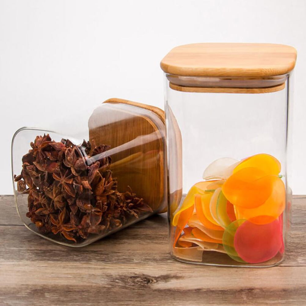 FELTECHELECTR 1Pack Canister Glass Storage Container Square Sealed ...