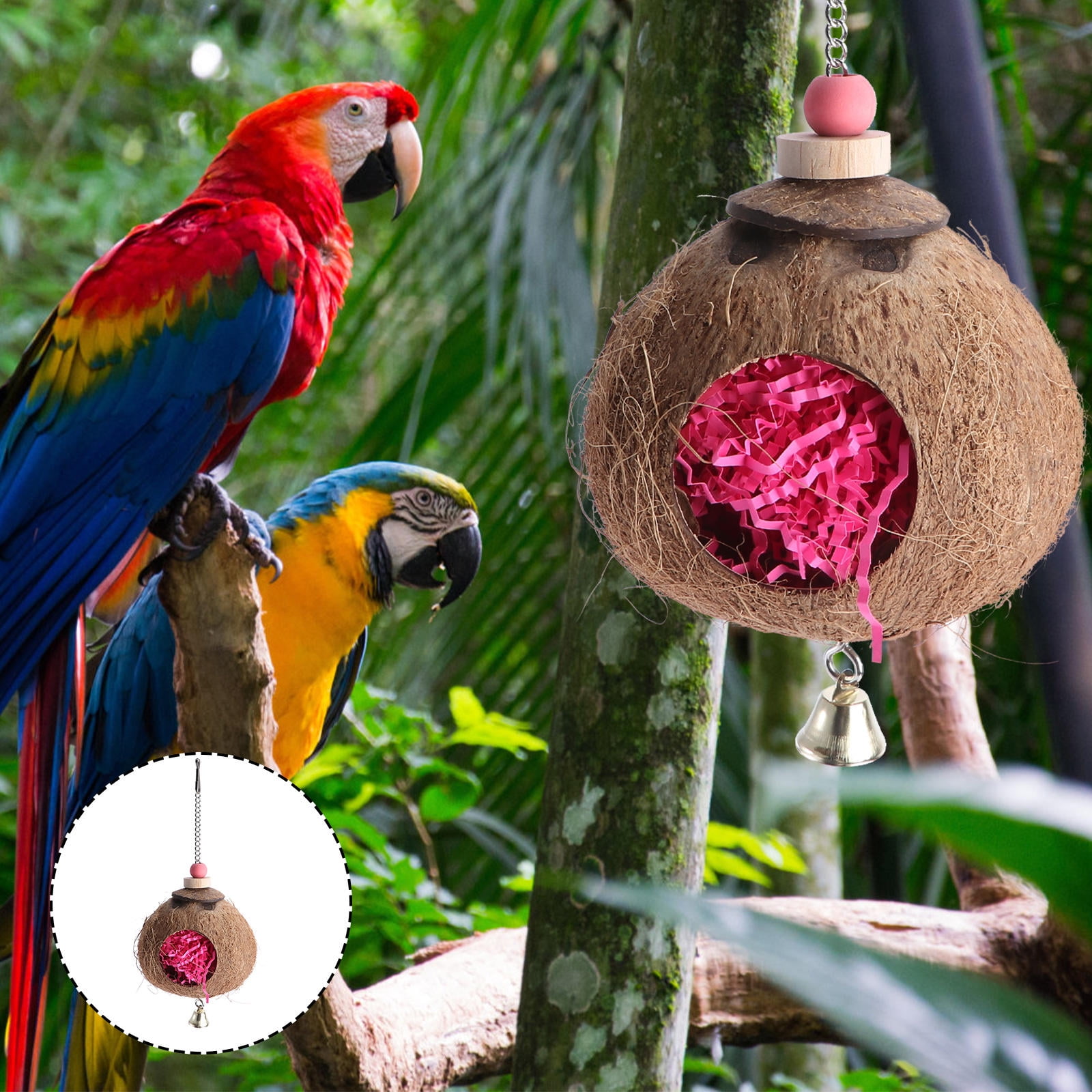 FELTECHELECTR 1Pack Coconut Shell Swing Toy Wood Blocks Bird Toys Brown ...
