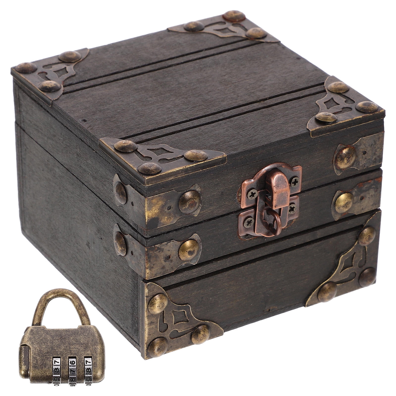 FELTECHELECTR 1Pack Vintage Chest Case Black Wood Storage Box For ...