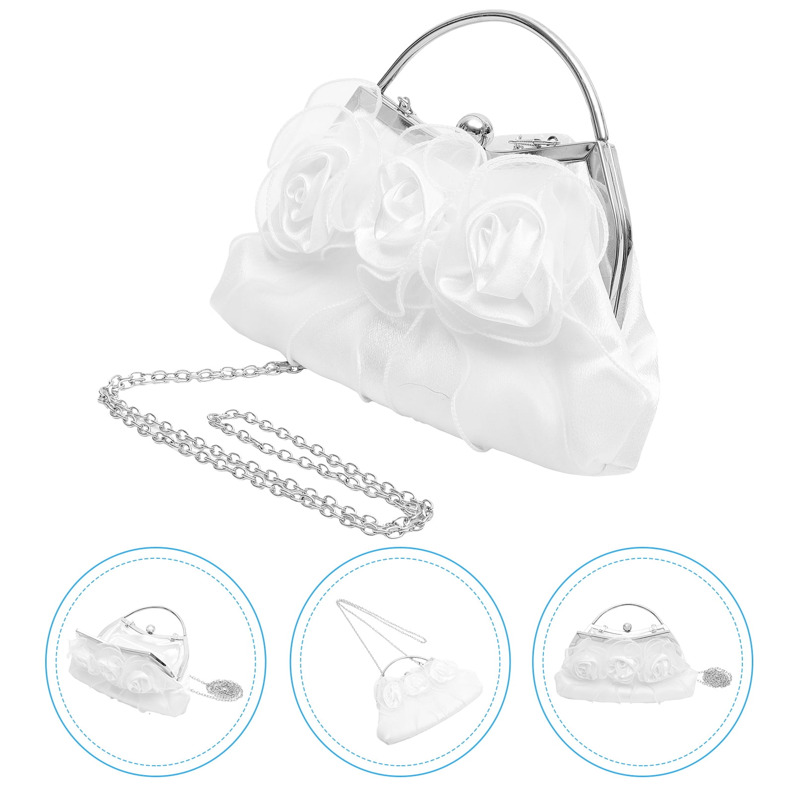 FELTECHELECTR 1Pcs Elegant Clutch Purses in White Metal and Satin for ...