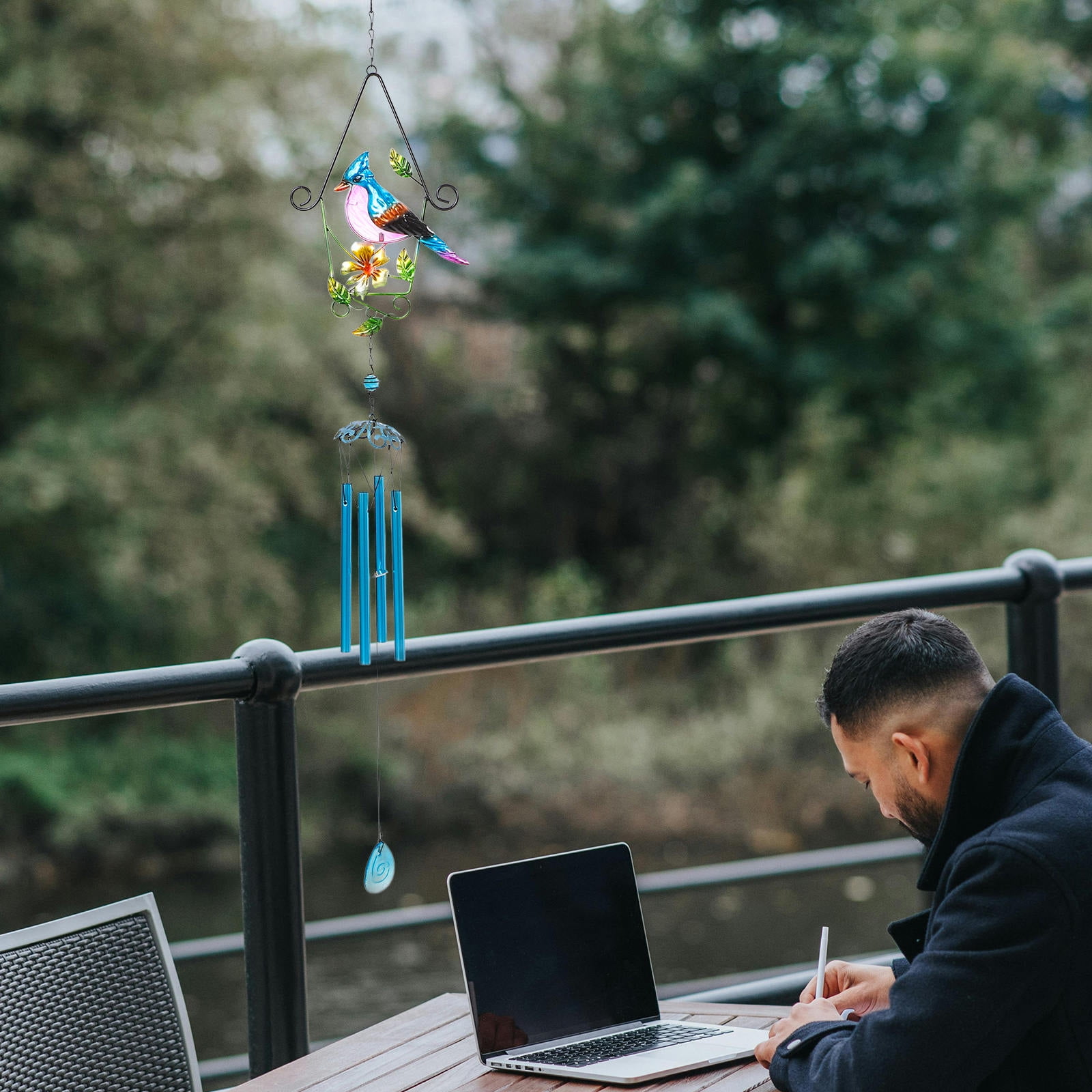 FELTECHELECTR 1Set Blue Aluminum Bell Wind Chimes for Outdoor Garden Patio Yard Home Decor Wind ...