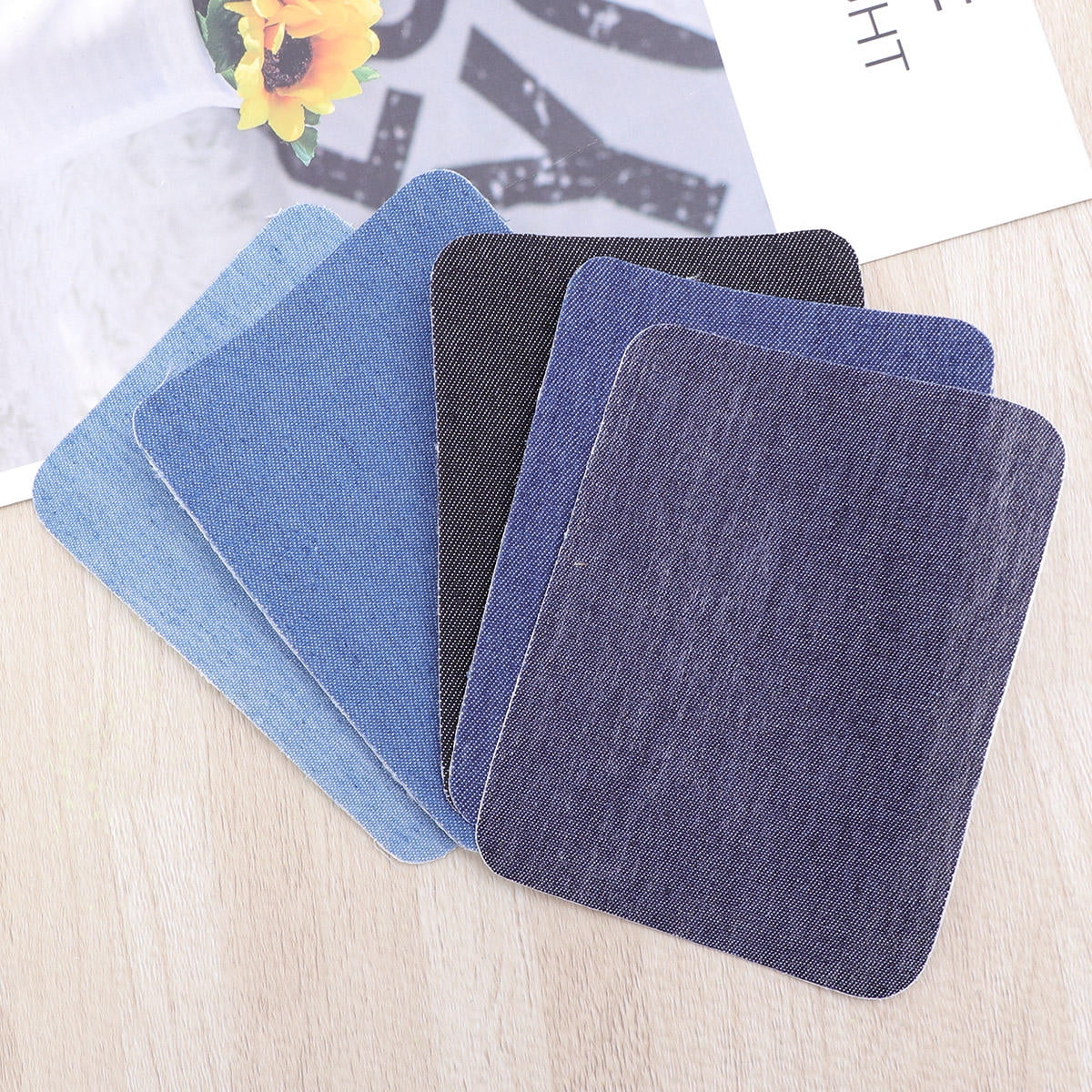 FELTECHELECTR 1Set Blue Square Elbow Knee Patches Cowboy Cloth Cotton ...