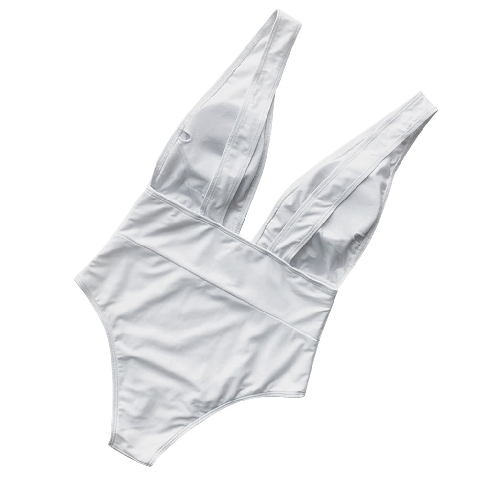 FELTECHELECTR 1Set White Nylon One Piece Swimsuit High Cut Low Back ...