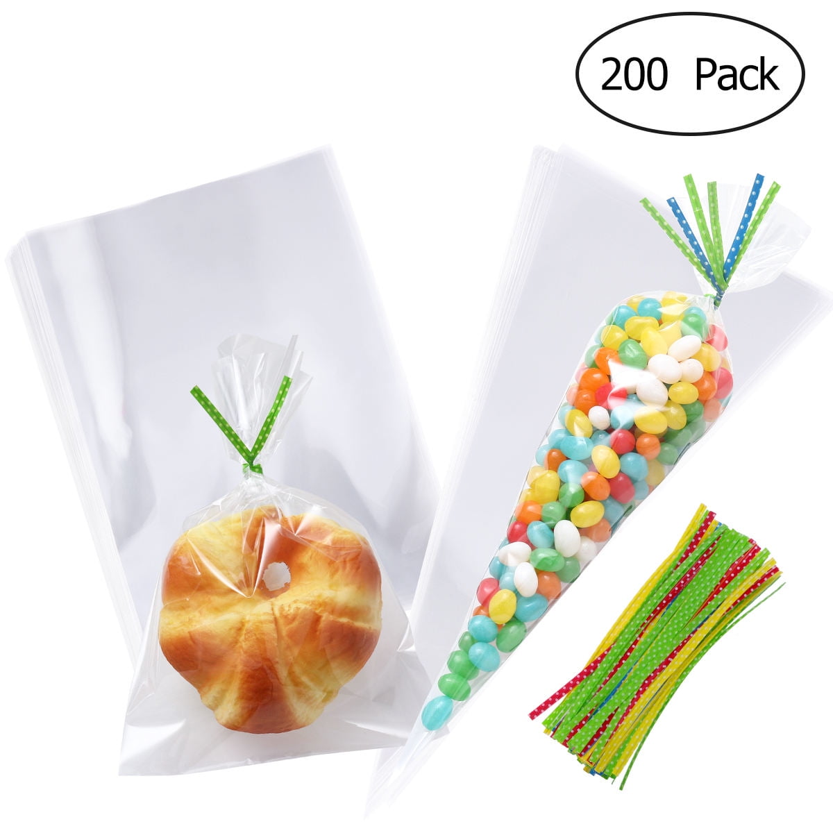 FELTECHELECTR 200Pcs Clear Plastic Favor Bags Holiday Candy Bags for Bakery Treats 6.3 x 9.8in ...