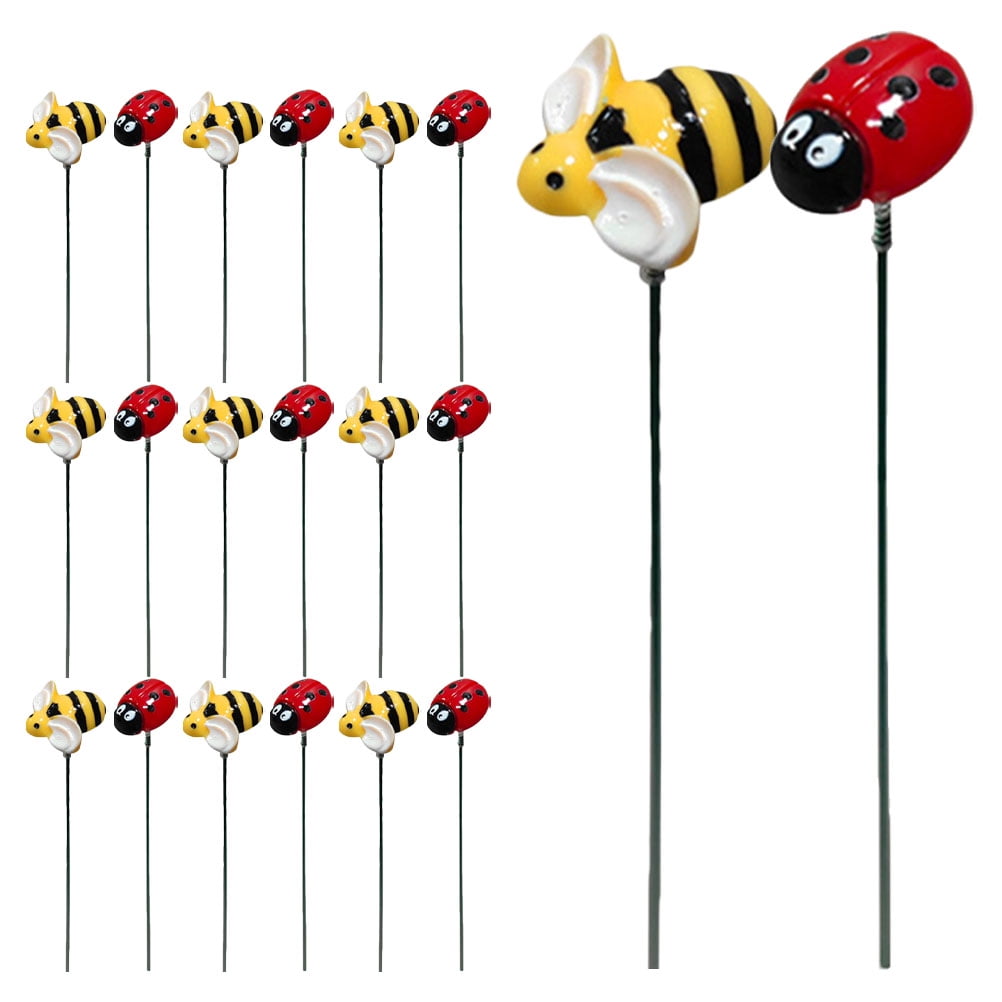 FELTECHELECTR 20Pcs Whimsical Ladybug And Bee Shaped Resin Garden Stakes For Flower Beds And ...
