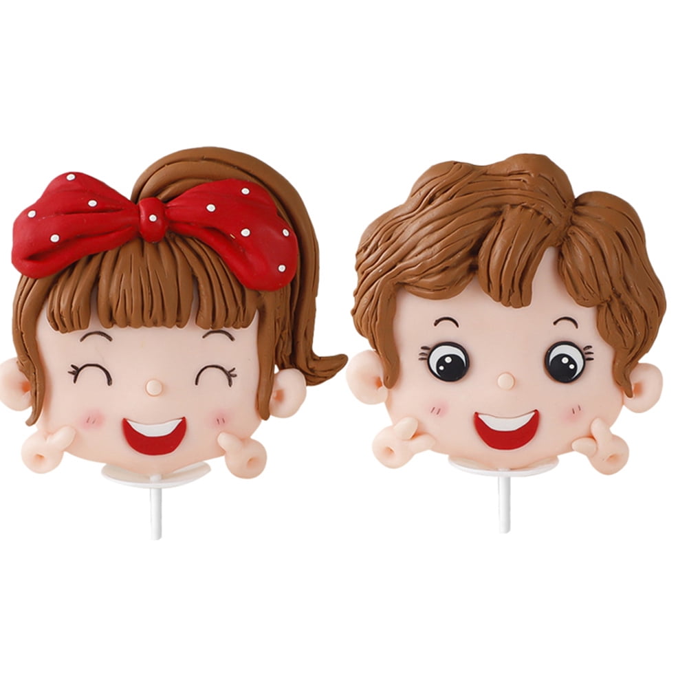 FELTECHELECTR 2Pcs Girl Or Boy Cake Toppers Polymer Clay Single Sided ...