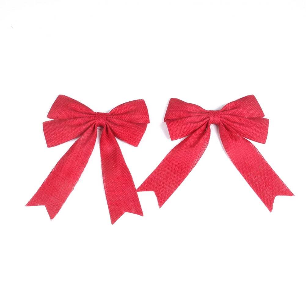 FELTECHELECTR 2Pcs Linen Bowknot Red Bows for Wreath Hessian Fabric ...