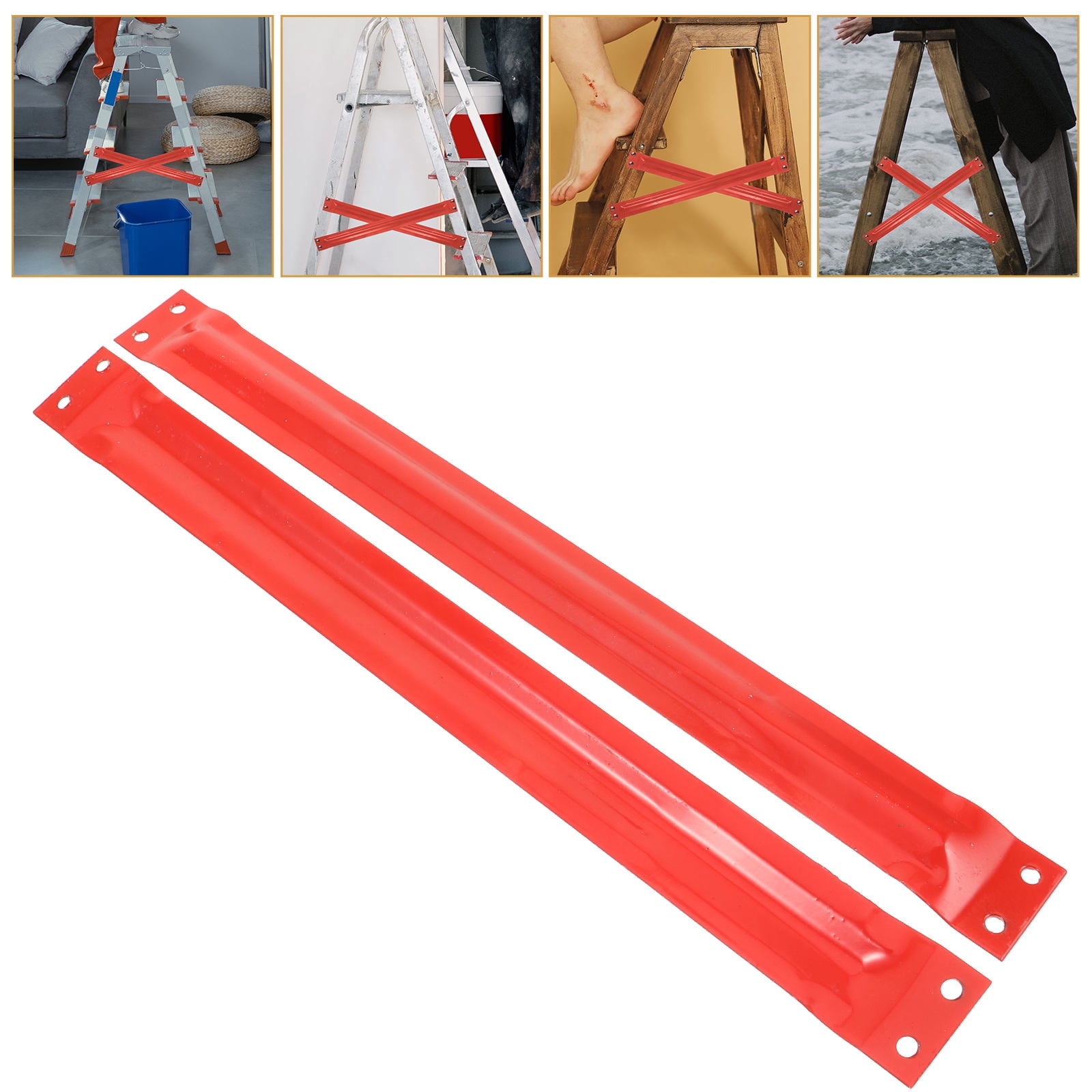 FELTECHELECTR 2Pcs Red Metal Ladder Tie Rods Adjustable Height Safety ...