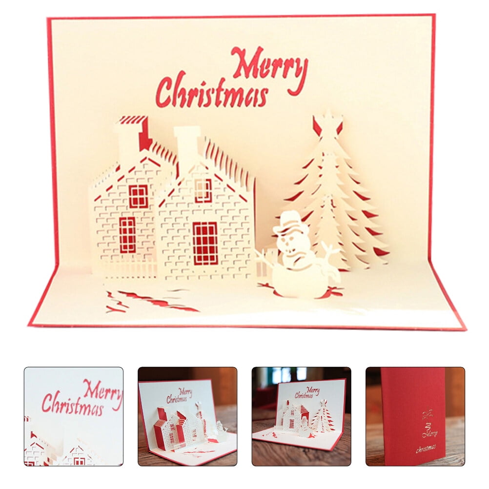 FELTECHELECTR 2Pcs Red Paper Greeting Card With Pop-Up Design For Christmas Themed Party ...