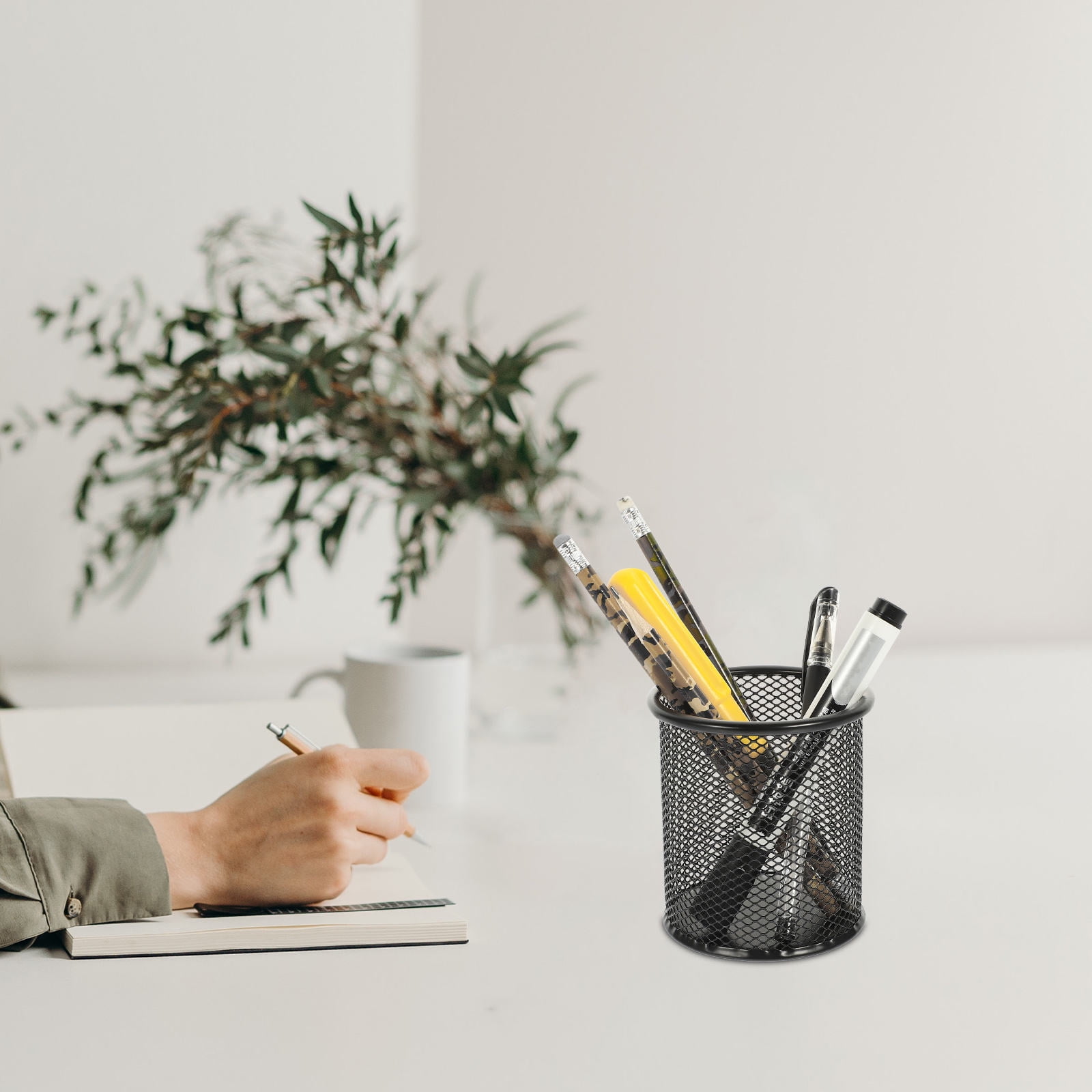 FELTECHELECTR 2Set Iron Pencil Holders Black Square Grid Pen Organizer ...