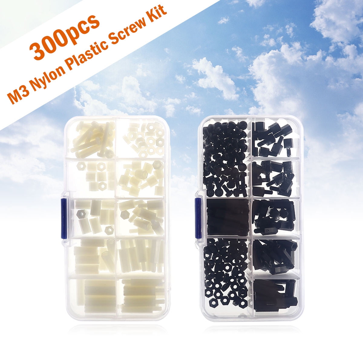 FELTECHELECTR 300Pcs Screw Nut Stand-Off Assortment Kit Nylon Black ...