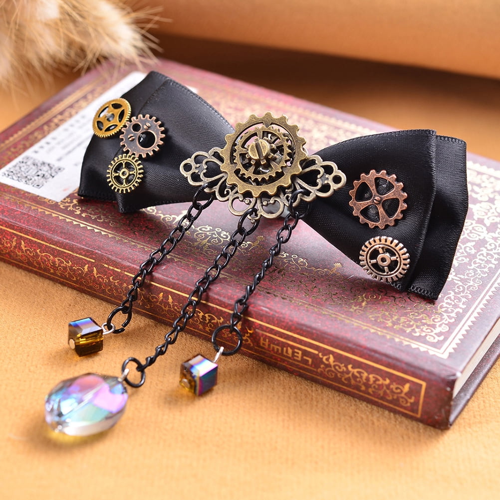 FELTECHELECTR 3Pack Punk Hair Clips Black Fabric Bowknot Design for ...
