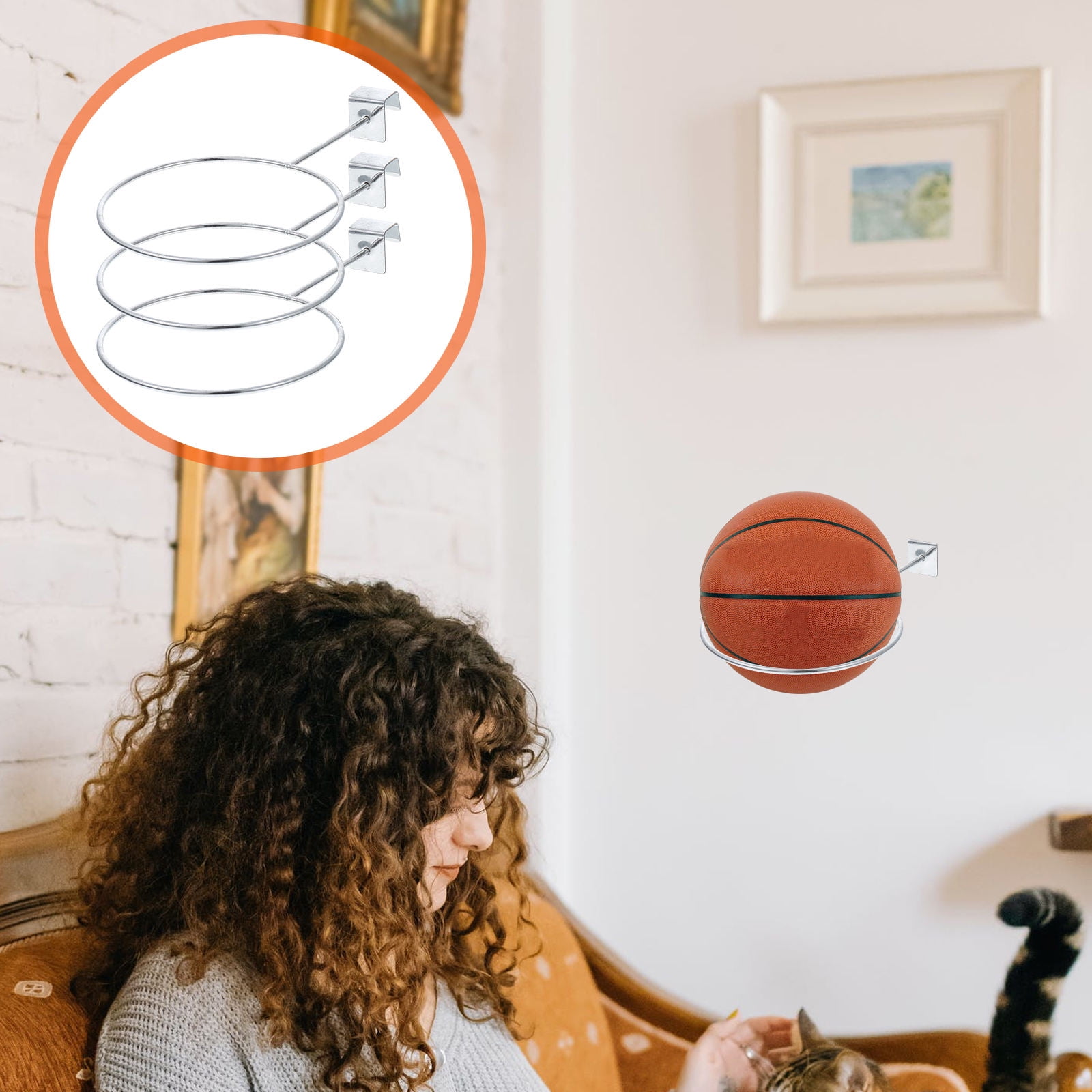 FELTECHELECTR 3Pack Wall-Mounted Basketball Holder in Silver for ...