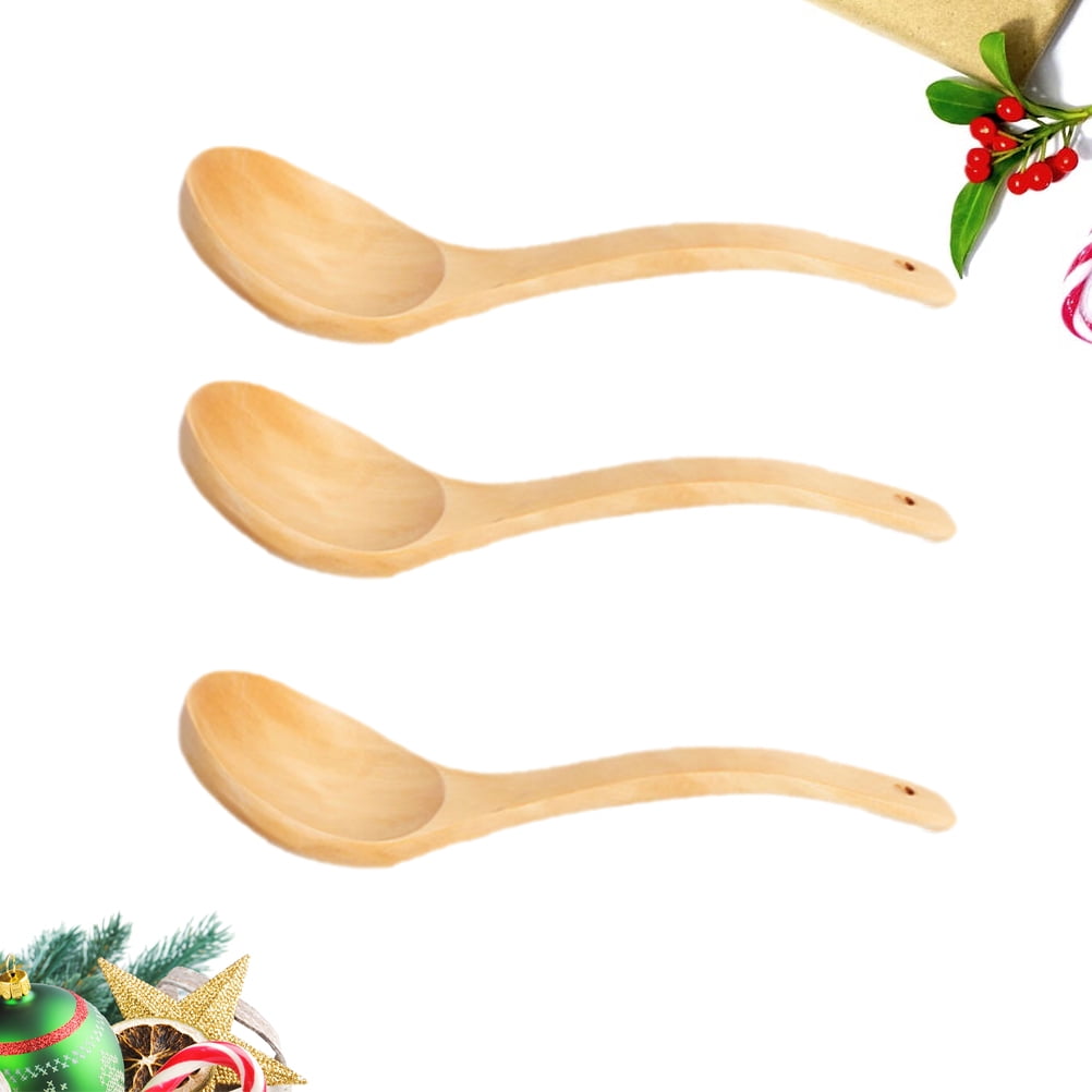 FELTECHELECTR 3Pack Wood Teaspoon Natural Color with Long Handle for ...
